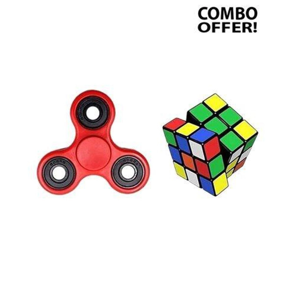 Combo Pack of Red Fidget Spinner and Rubik Magic Cube - Multi-color