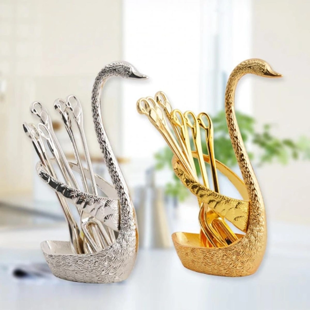 Swan Spoon Set / Showpiece Spoon Set with Swan Stand