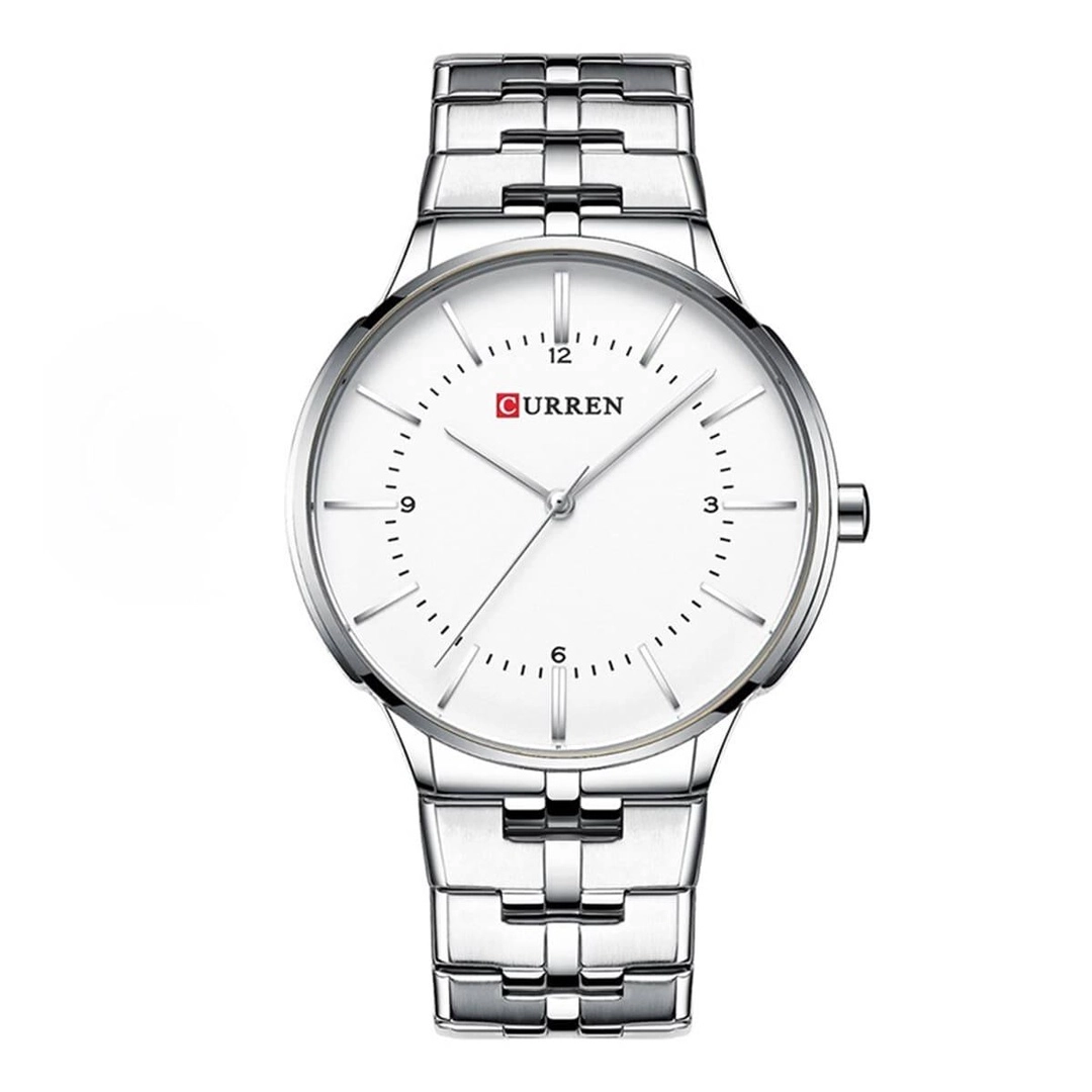 CURREN 8321 Silver Stainless Steel Analog Watch For Men - White & Silver