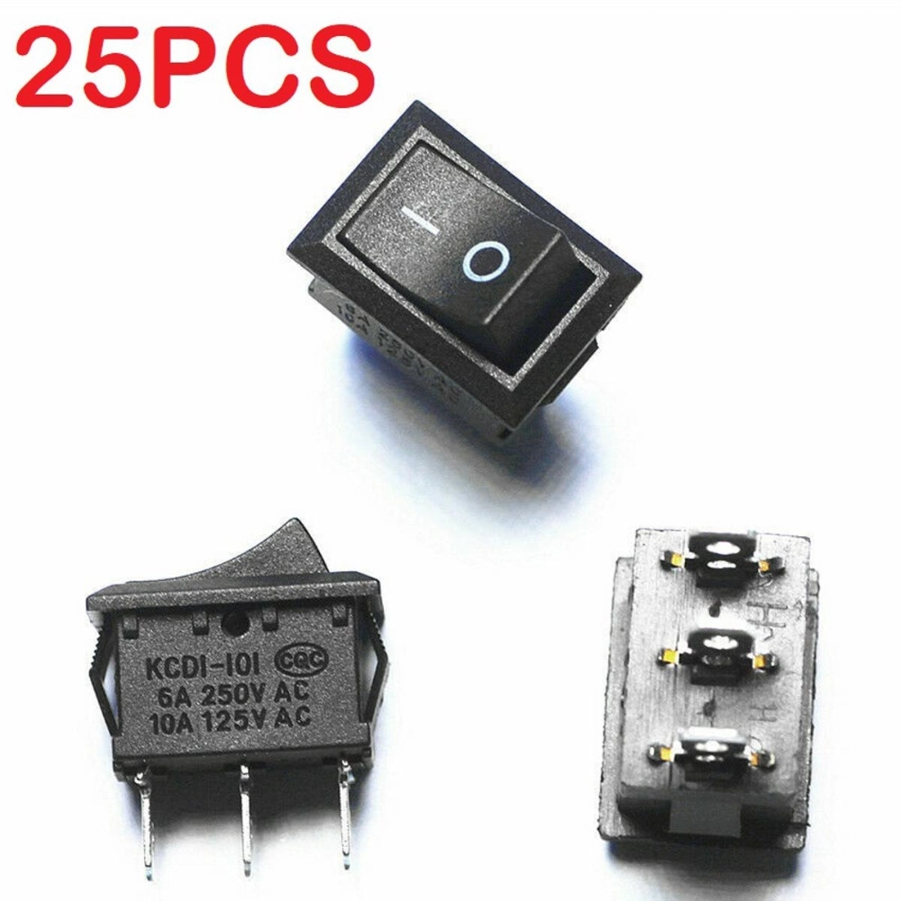 25Pcs- 6A BLACK Color MICRO Rocker Switch 3 Pin 6A 250V 2 Positions ...