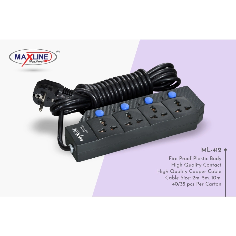 Maxline Heavy Duty Multiplug 4 Gang Model-ML-412- 2 Miter Wire/7 Fit