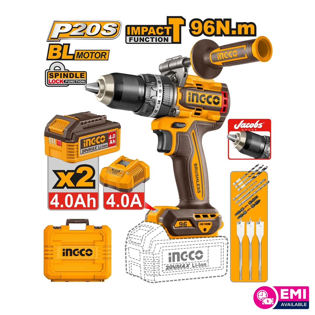 Brushless cordless impact drill 20v 96nm - CIDLI209686 - Ingco