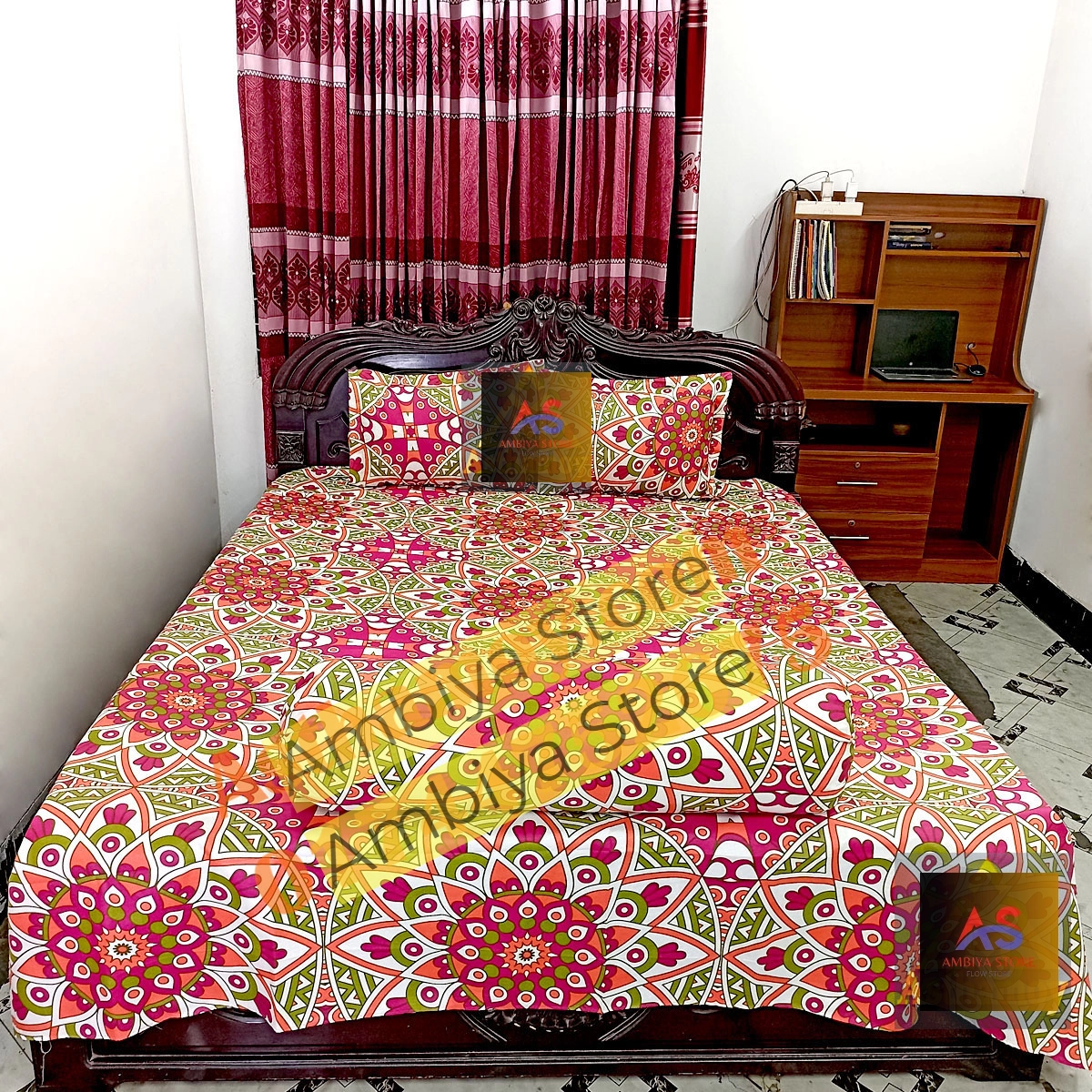 AC HOME TEX King Size Bed Sheet With Two Pillow Covers