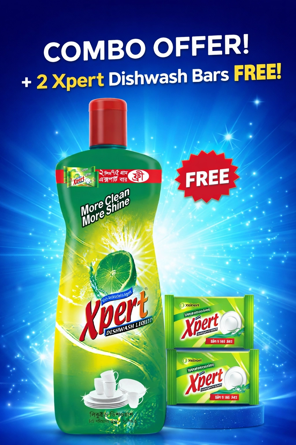 Xpert Dishwash Liquid 500ml [2 pcs 75gm Xpert Bar Free]