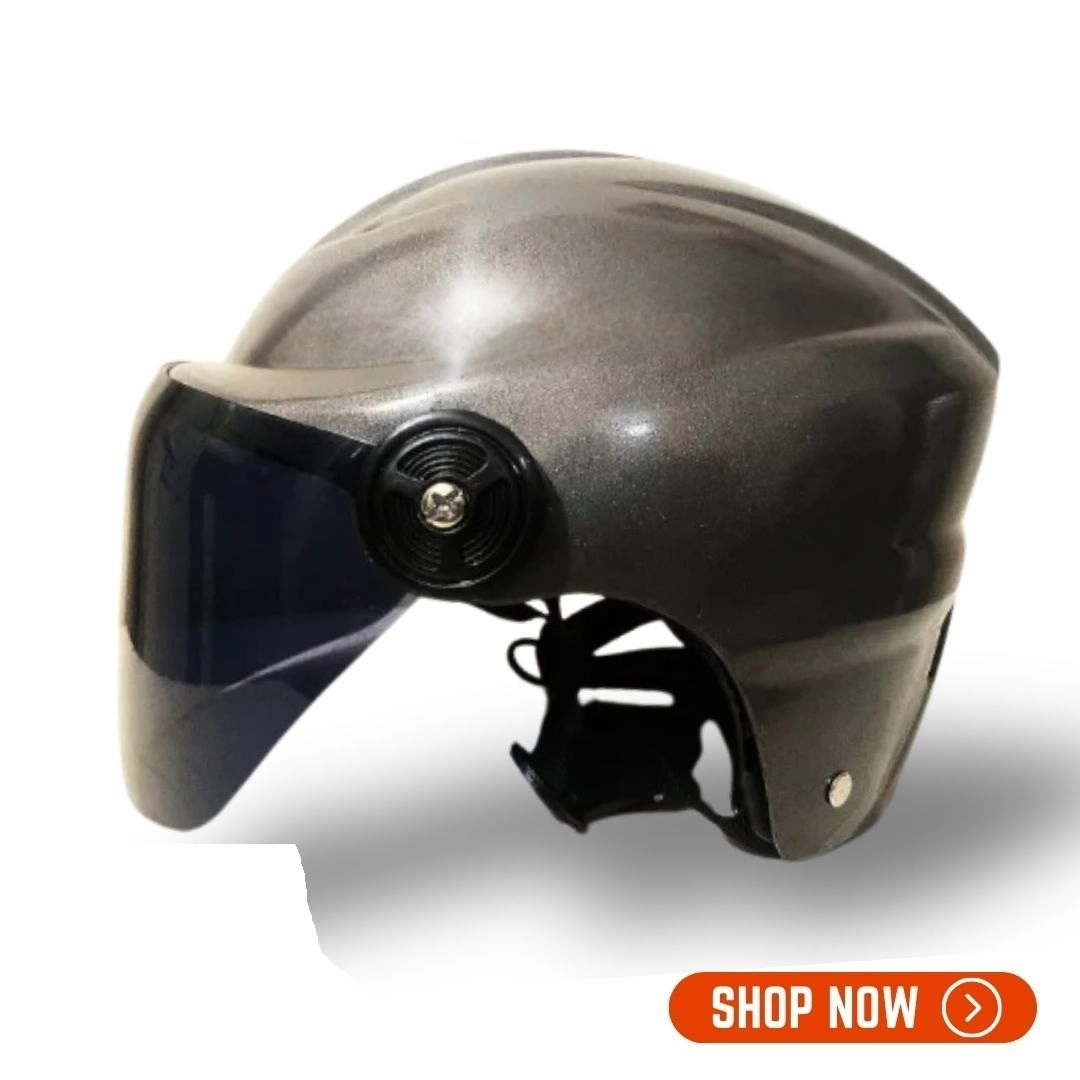 Grey Color Bike Helmet – Pelion SFM Cap Style Half Face Helmet with Sun ...