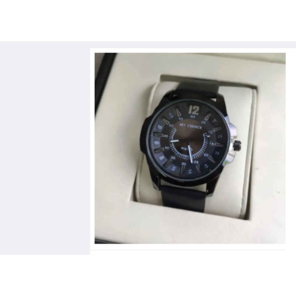 Leather Analog Wrist Watch For Men - Black And white