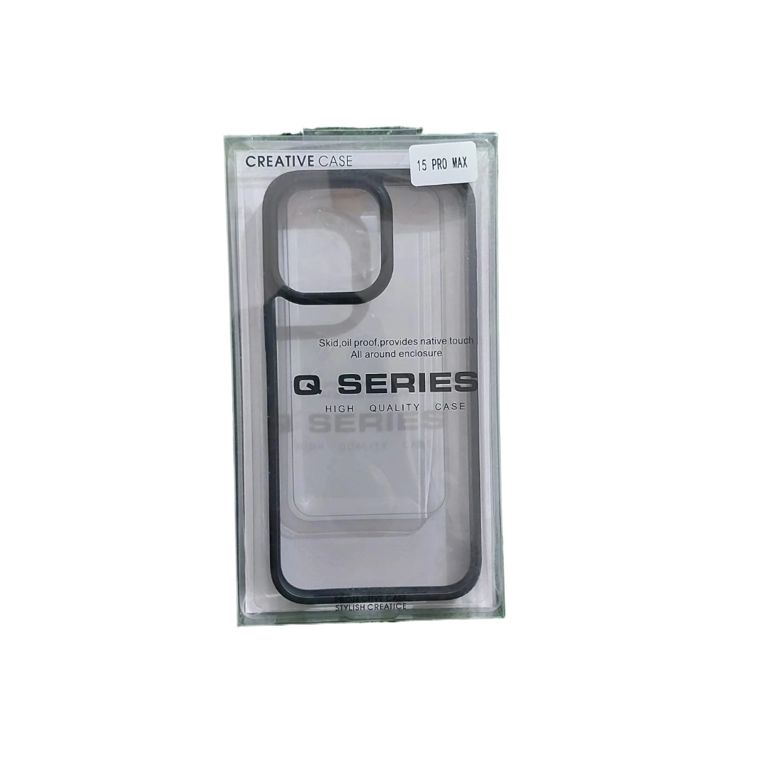 Q Series Case For iPhone 15 Pro Max Transparent Black Shockproof Camera ...