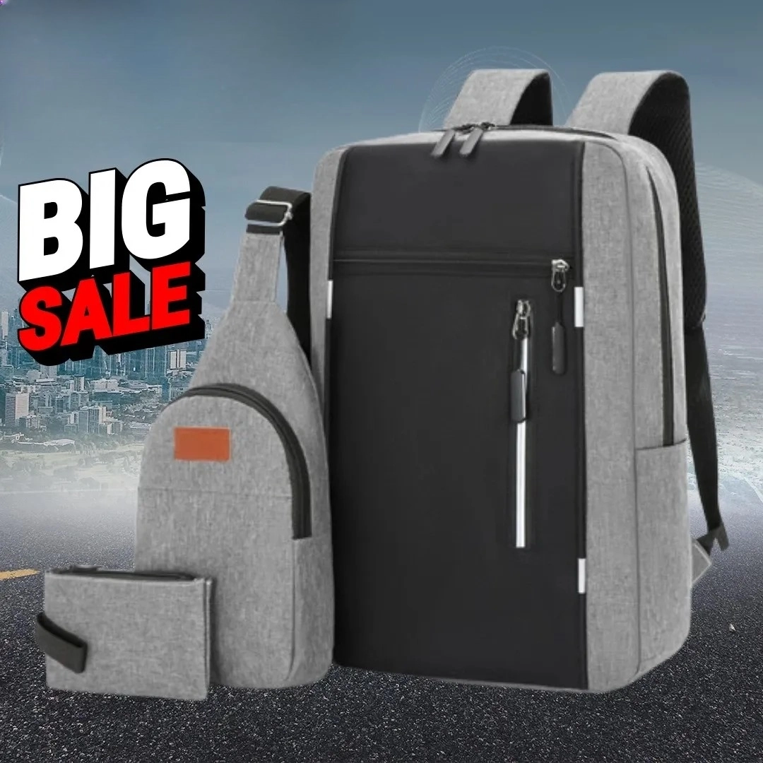 Cross-Border New Three-Piece Backpack Usb Rechargeable Business ...