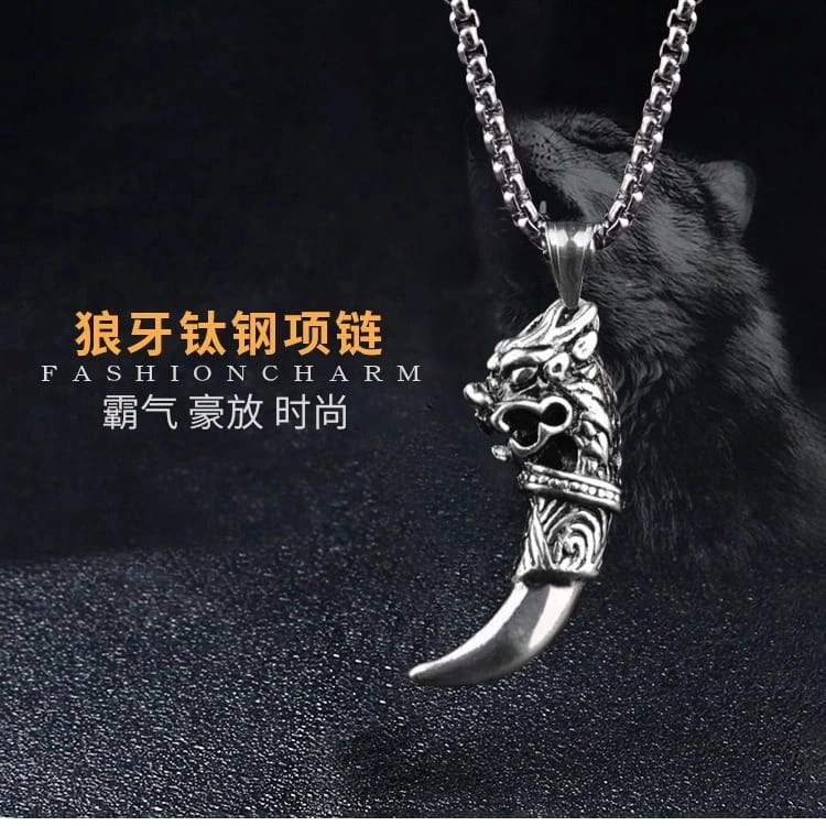 Brave Men Wolf Loong Tooth Spike Pendant Necklace Stainless Steel Male ...