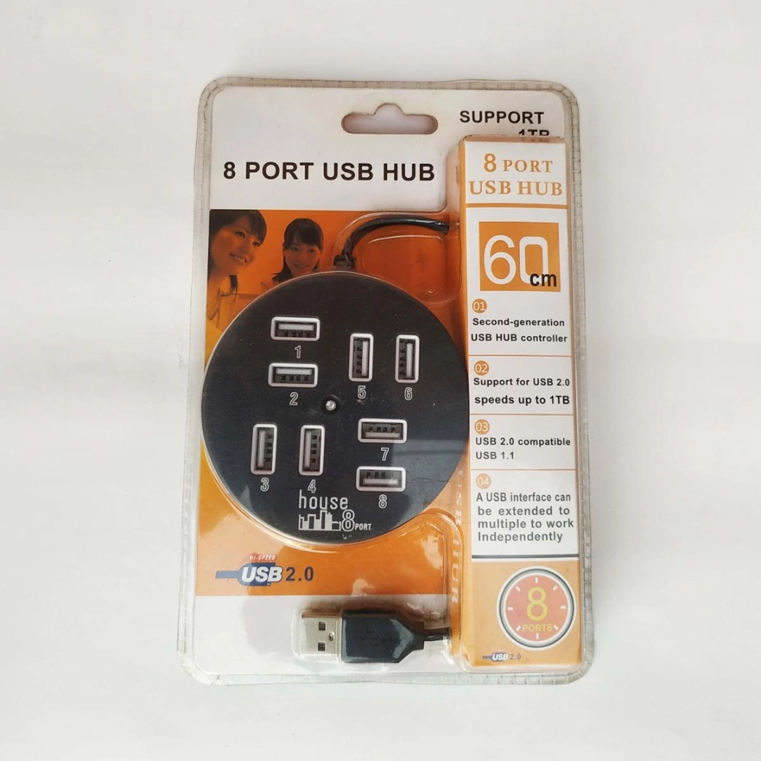 8 Ports USB 2.0 Hub LED USB Hub With Switch - Black