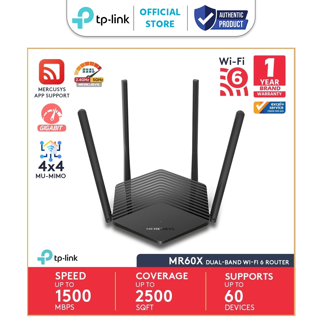 Mercusys MR60X AX1500 WiFi 6 Router | Dual Band 1500 Mbps Wireless 1.5 ...