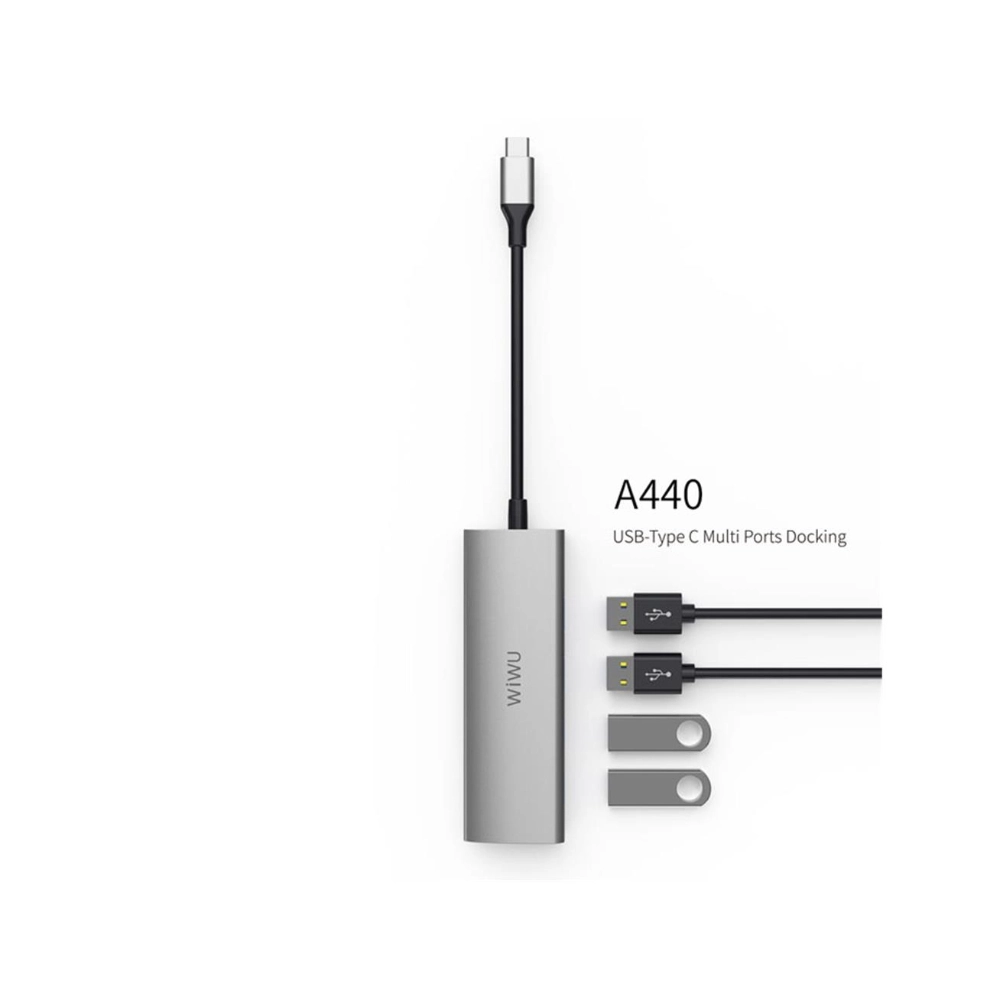 WIWU A440 Alpha 4-in-1 Type C to 4-Port USB 3.0 Data HUB Adapter