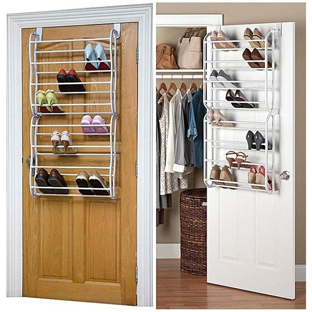 Great Space Saving Hanging Door Shoe Rack Metal 24 Pair Over Door Shoe ...