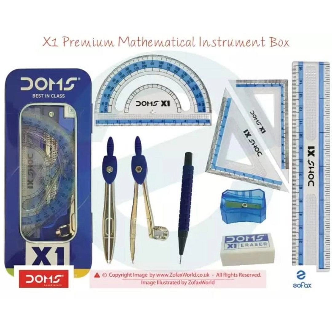 DOMS X1 Premium Maths Geometry Box Set Ruler Squares Protractor Compass ...