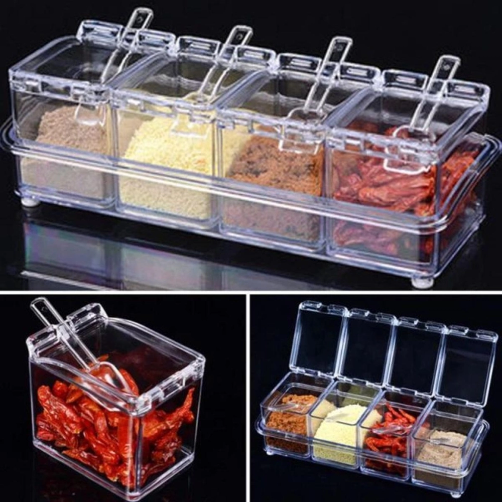 4 Spice Crystal Seasoning Box for Kitchen 4pcs Spice Rack Transparent ...