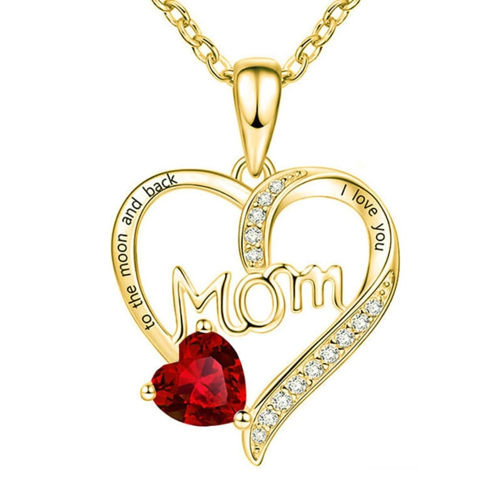 Fashion Letter Mom Heart Shaped Crystal Pendant Necklace Mother'S Day ...