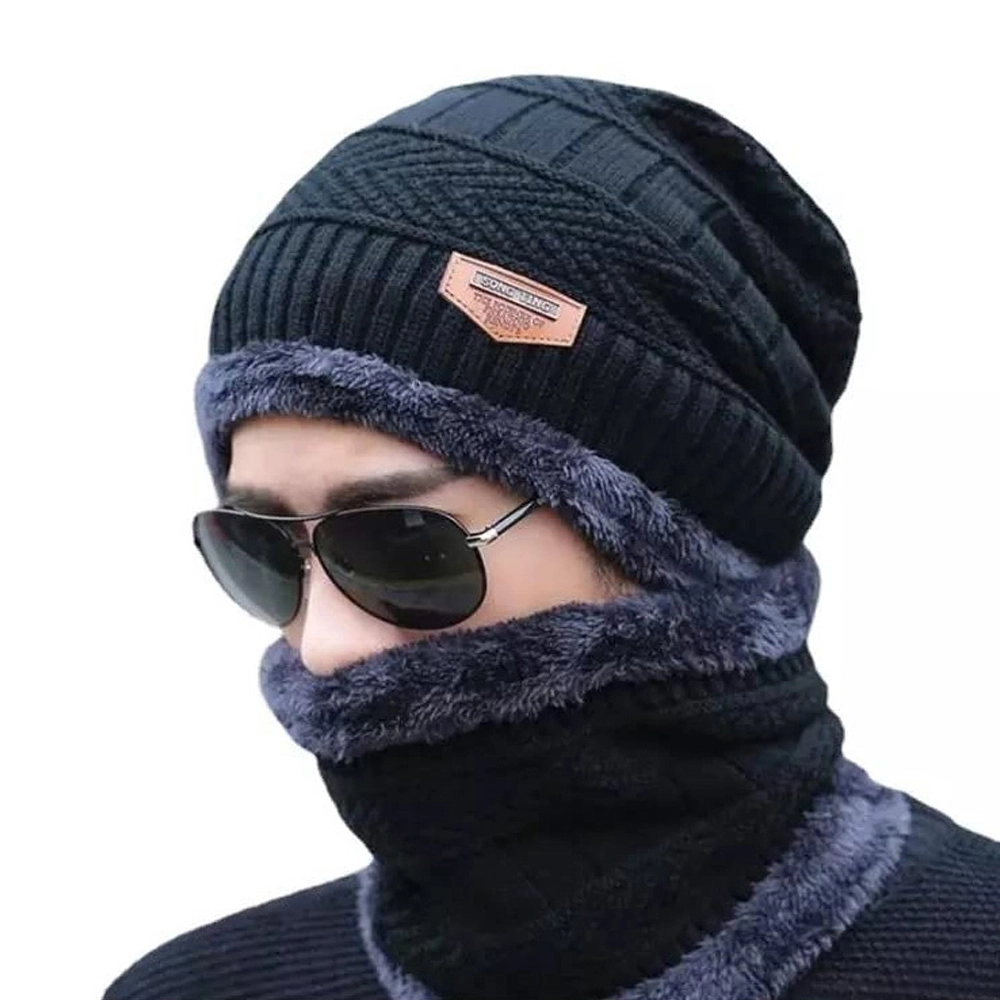 Men's Binij Fleece Wool Liner Thick Hat Scarf Set - Cap For Men