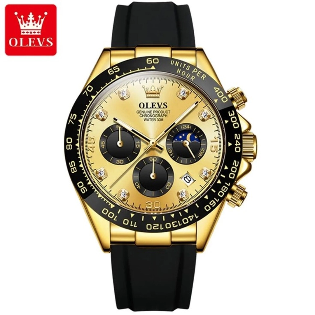Olevs 2875 Black TPU Rubber Chronograph Wrist Watch For Men - Golden ...
