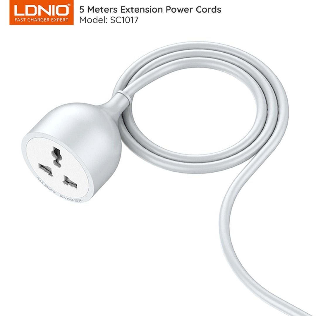 Ldnio 5M Extension Power Cord with Universal Socket - White