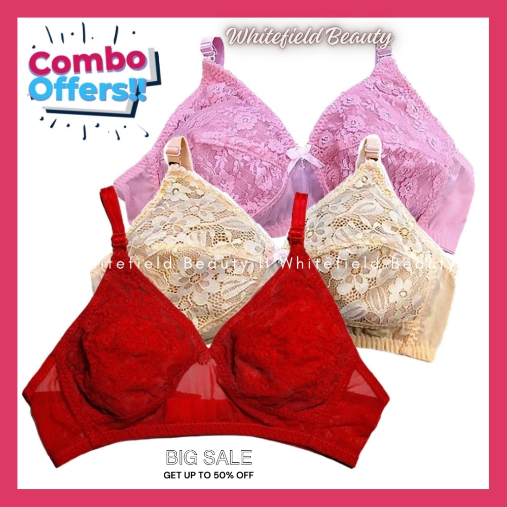 3 Pcs Half Net Premium Bra For Girls And Women Sets Combo