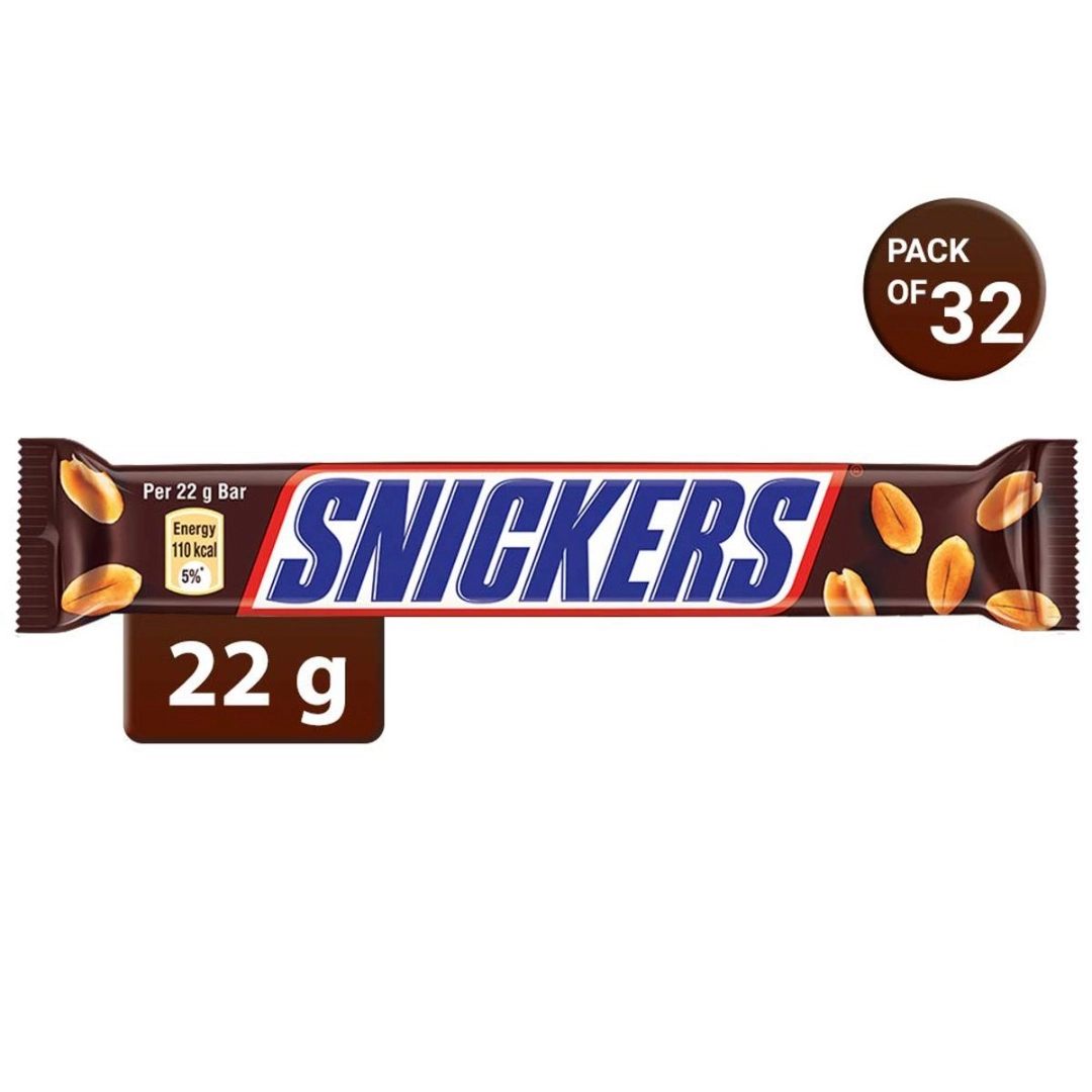 Snickers Chocolate Bar Box Of 32 Pieces, 22G X 32