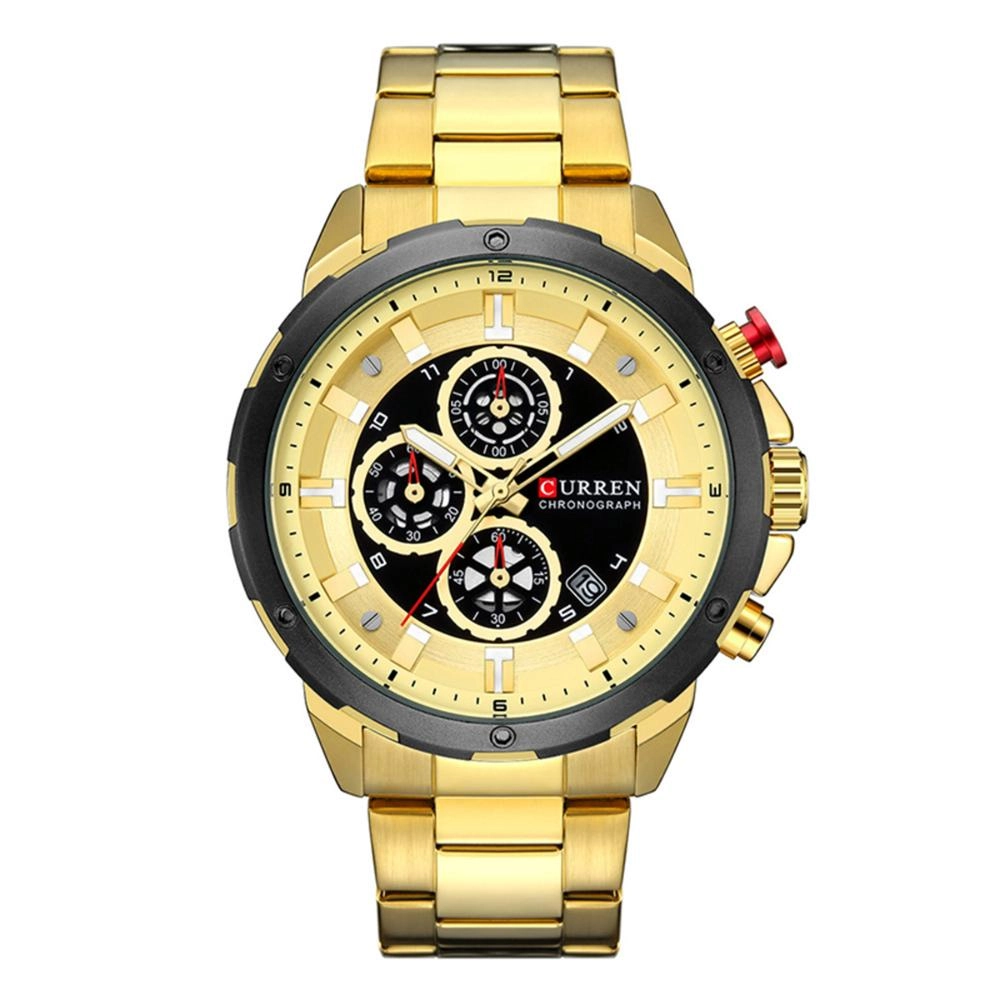 CURREN 8323 Golden Stainless Steel Chronograph Watch For Men - Black ...