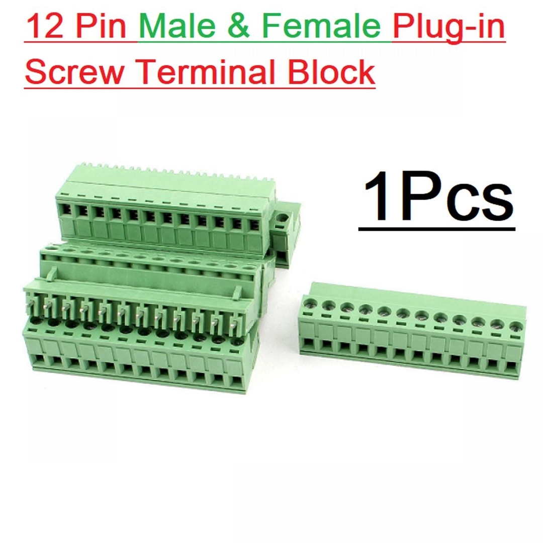 12Pin RIGHT Angle GREEN Color MALE & FEMALE Screws Terminal Block 12 ...