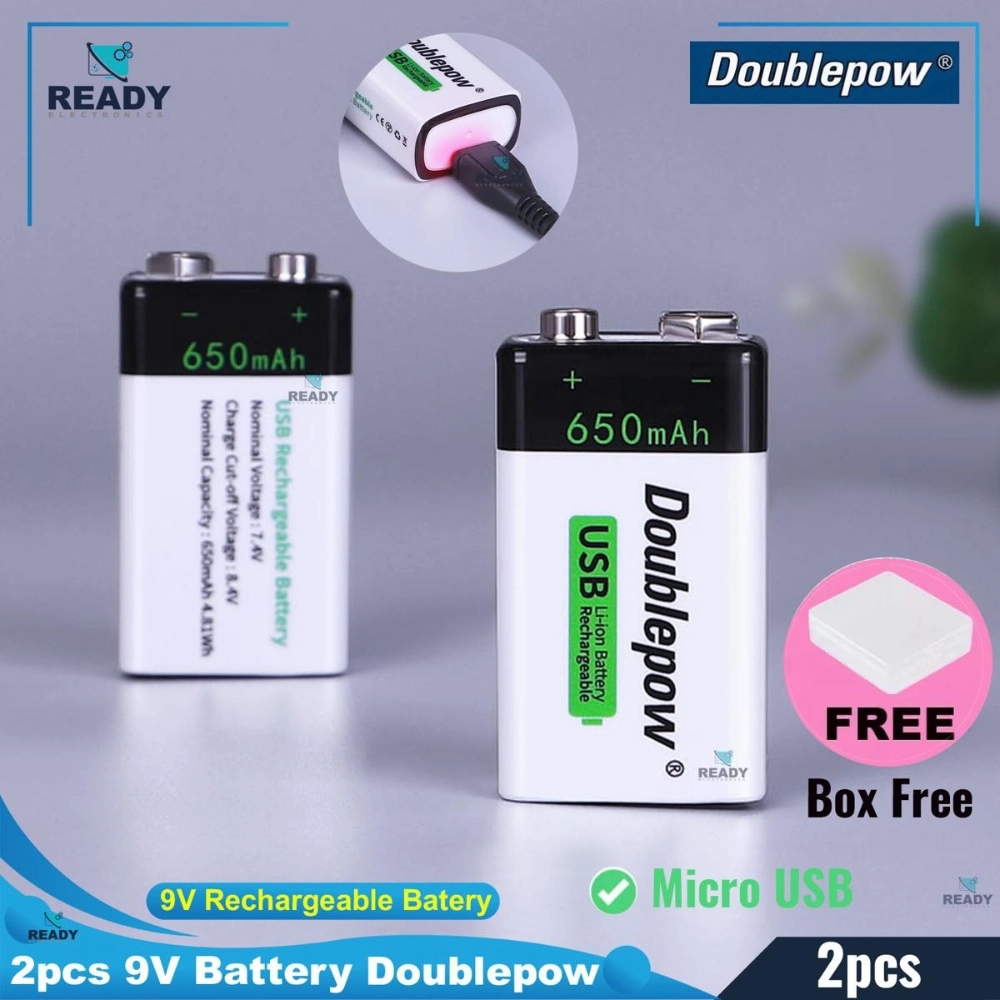 Doublepow 9 Volt 650mAh USB 9v Rechargeable Lithium Battery for ...