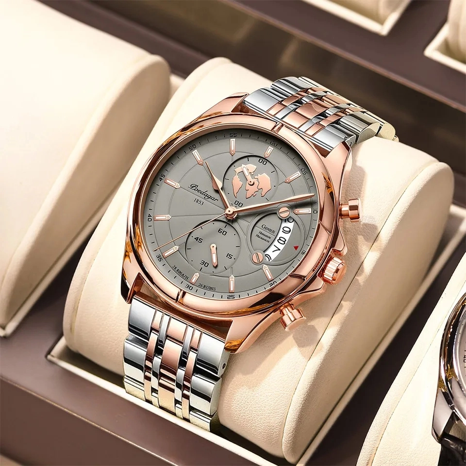 POEDAGAR 802 Luxury Brand Casual Silver Rose Gold Men Watch