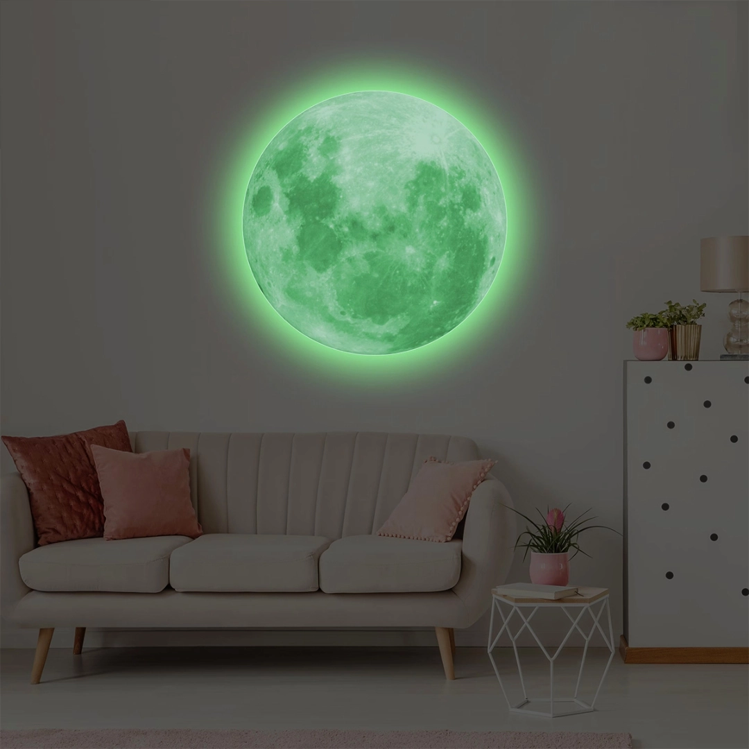 20cm Luminous 3D Moon Wall Sticker - Fluorescent Glow in the Dark Decal ...
