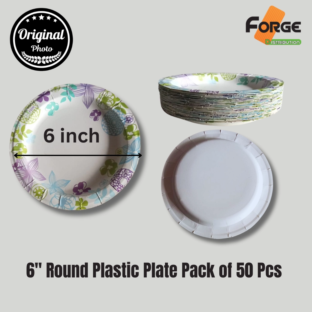 6-Inch Round Printed Paper Plates – Single-Use, Pack of 50 Pcs