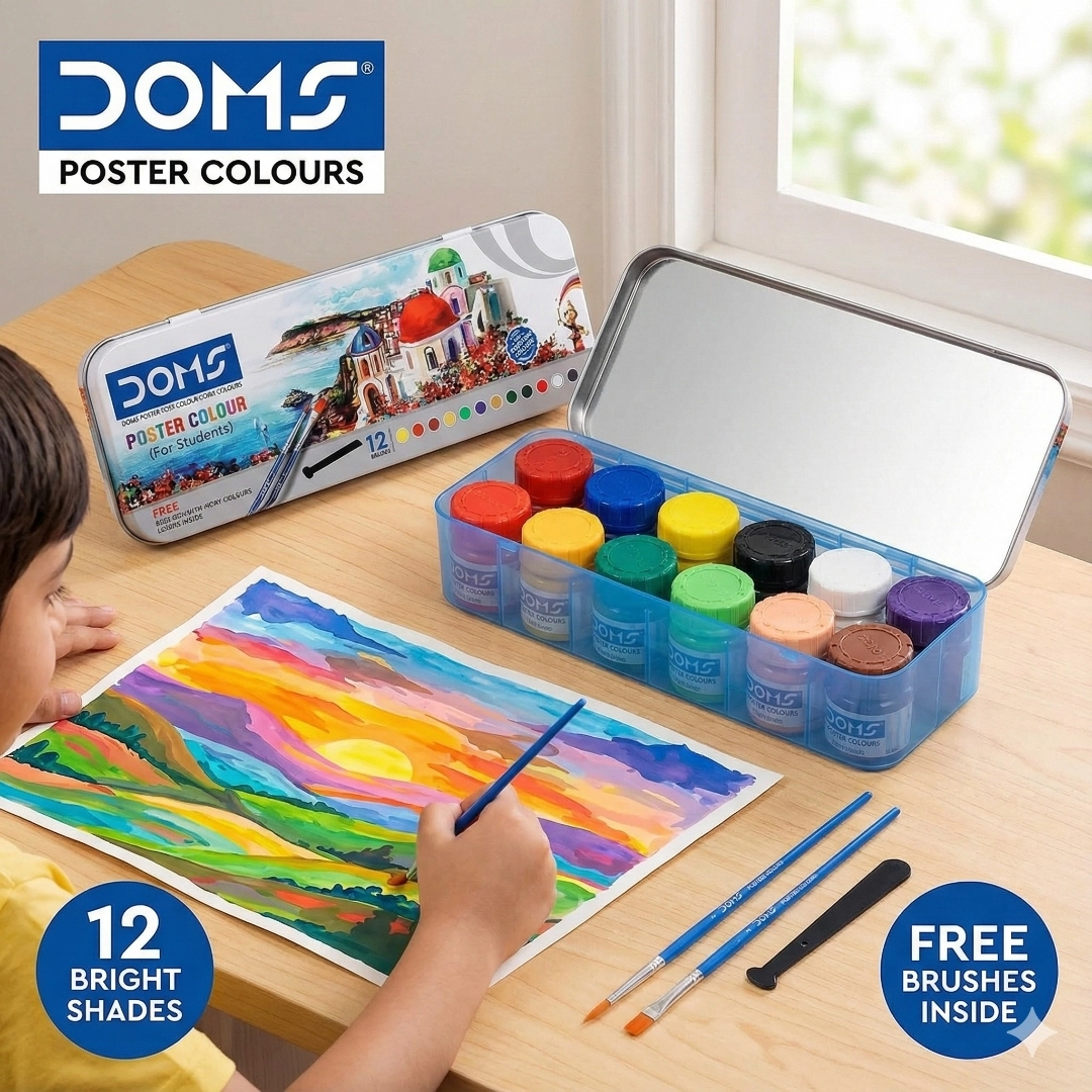 DOMS Poster Colour Set (12 Shades x 10ml) - Smooth Matte Finish Paint ...
