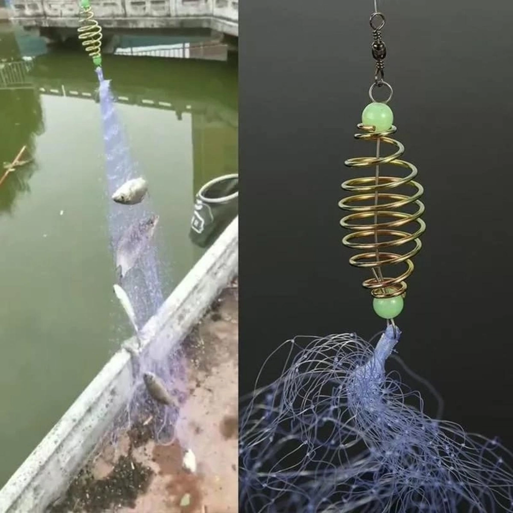 Fishing Net Trap Mesh Luminous Beads Copper Spring Shoal Netting Bait ...