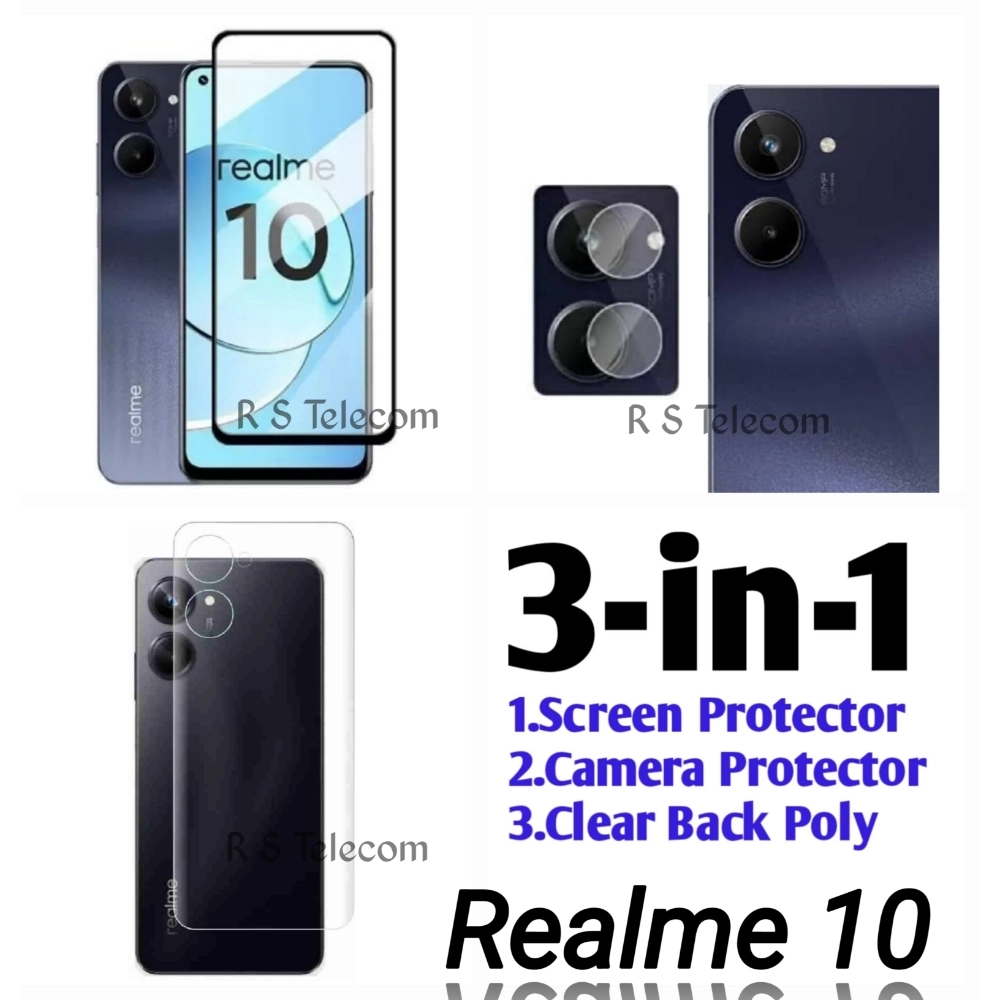 3-in-1 Combo Pack For Realme 10 Screen Protector 13D Glass+Camera ...