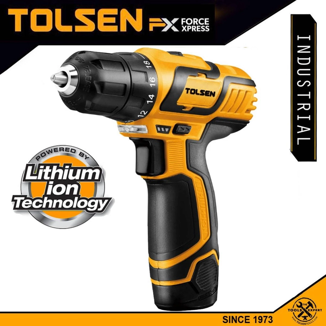 TOLSEN 12V Li-on Cordless Drill w/ LED Worklight 10mm chuck Soft Grip ...