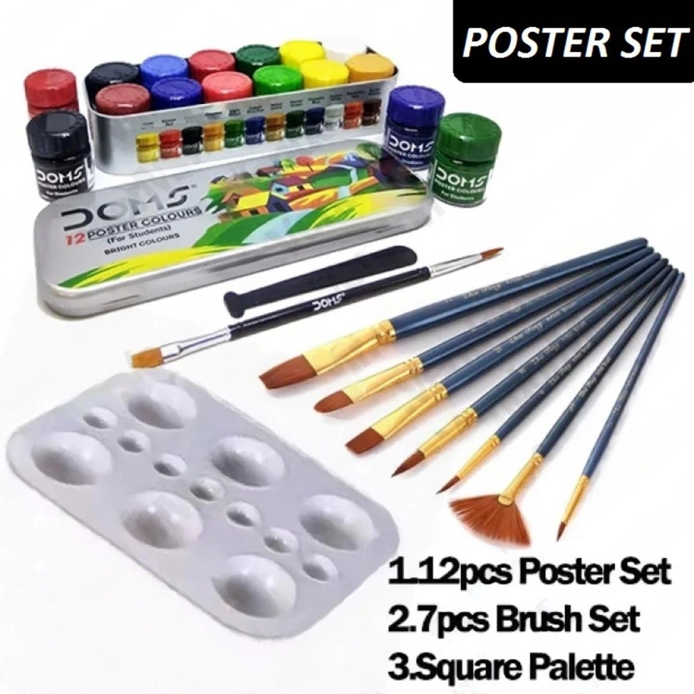 Poster Color Set - Doms 12 Poster,7pcs Brush Set,1pcs Square Palette
