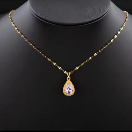 Purple Water Drop Locket Chain