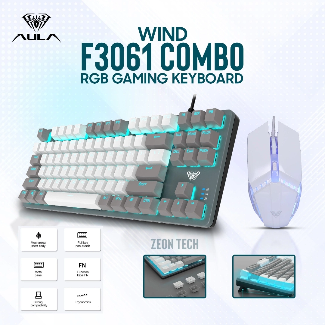 Aula F3061 Wired Grey White Keyboard & Mouse Combo
