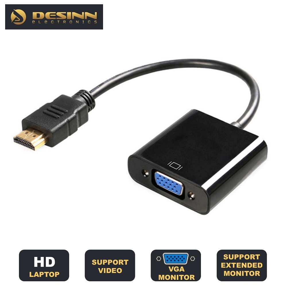 HDMI TO VGA M-F CONVERTOR WITH 7 INCH CABLE BLACK