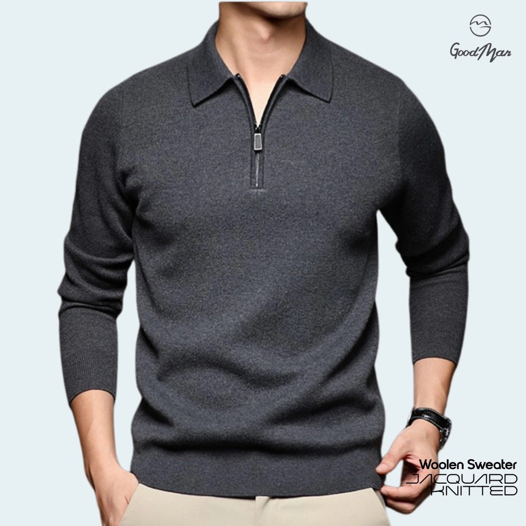 Goodman Premium Quality Dark Gray Color Full Sleeve Zipper Polo Sweater ...