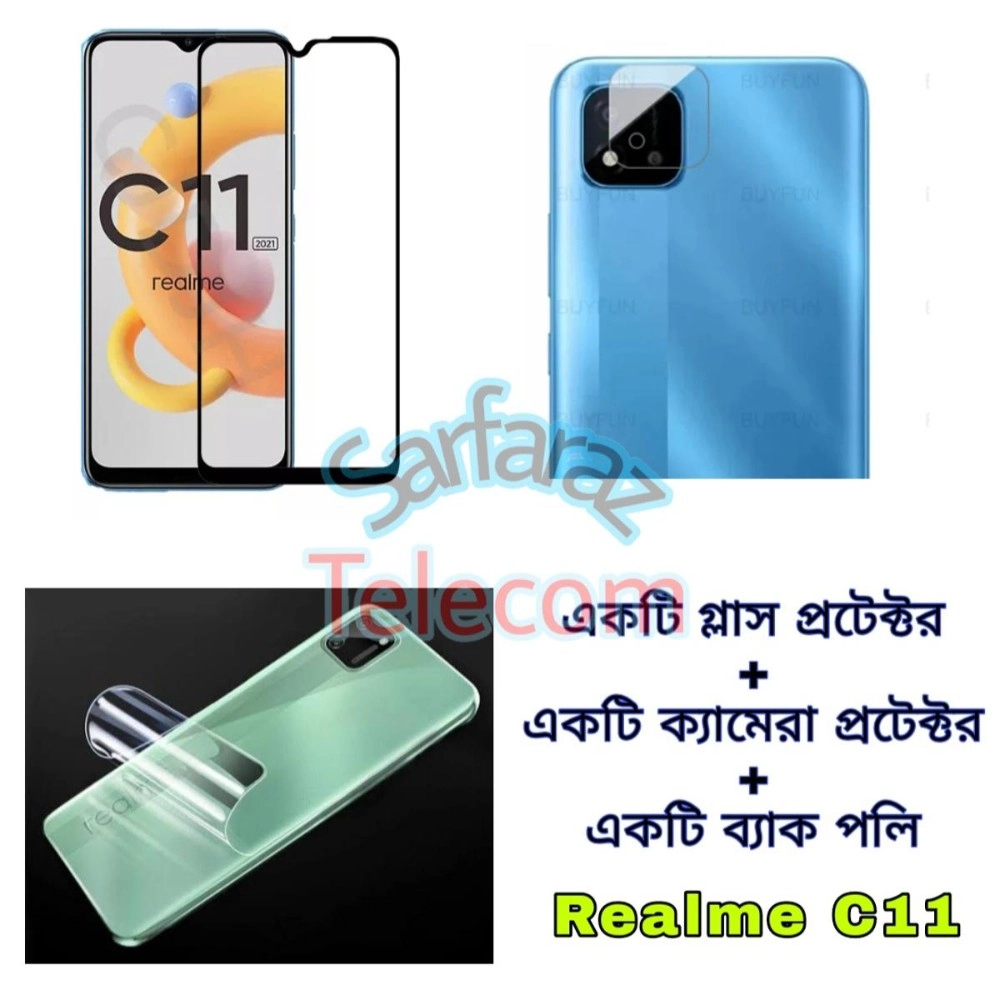 3in1 Combo For Realme C11 Screen Protector + Ultra Thin Back Poly ...