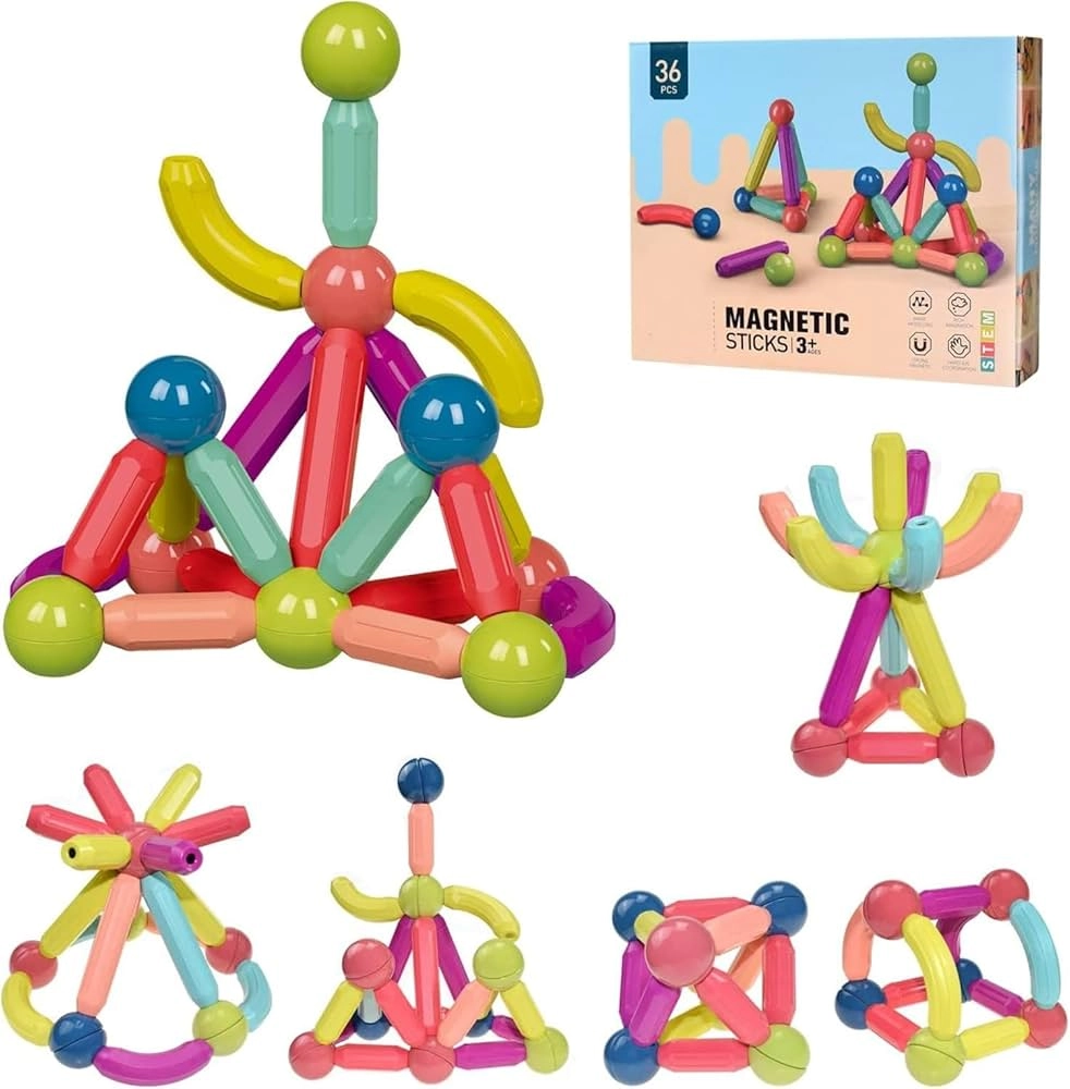 Magnetic Sticks & Balls Building Set – 36 Pcs Montessori Stacking Toy ...