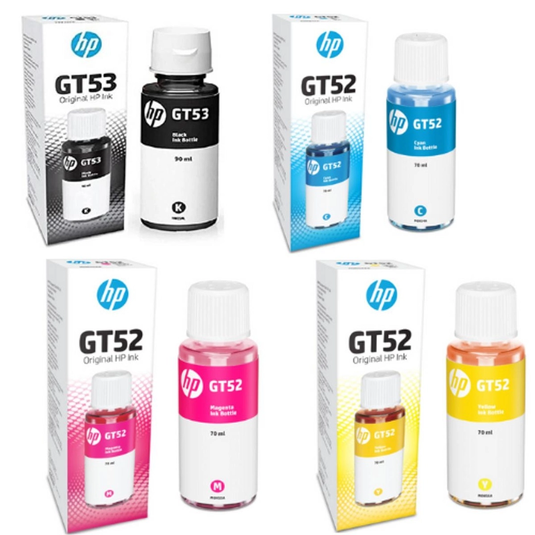 Hp Gt53 & Gt52 Black, Cyan, Magenta, Yellow Ink Bottle Full Set