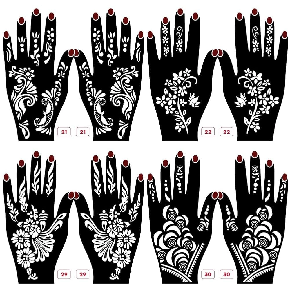 Easy Apply Mehndi Tattoo Sticker Set – 5 Pack Flower & Butterfly Designs