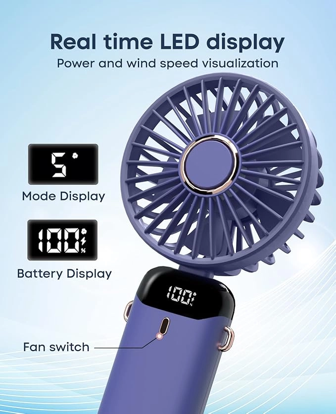 portable handheld personal rechargeable fan led digital display 90 ...
