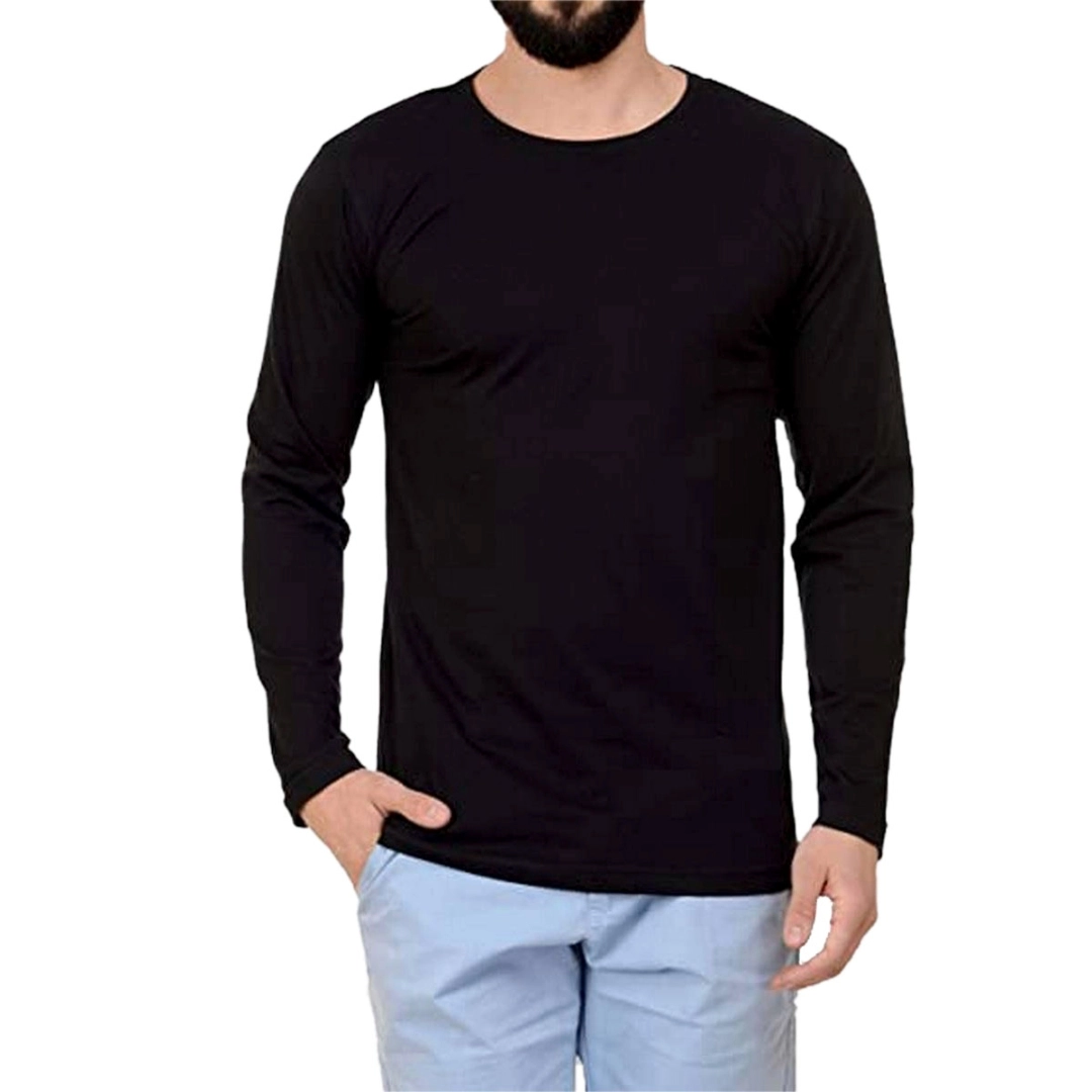 Black Round Neck Basic Full Sleeve T-Shirt For Men - Tshirt For Men