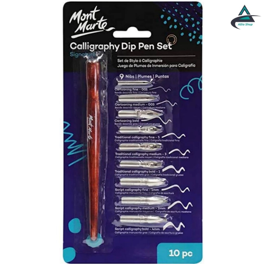 Mont Marte Calligraphy Dip Pen Set 9 Nibs, Includes Wooden Dip Pen ...