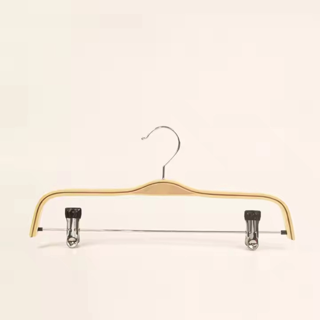 12 pcs Durable Wood Pants Hanger Metal Clips Wooden Hotel Hanger