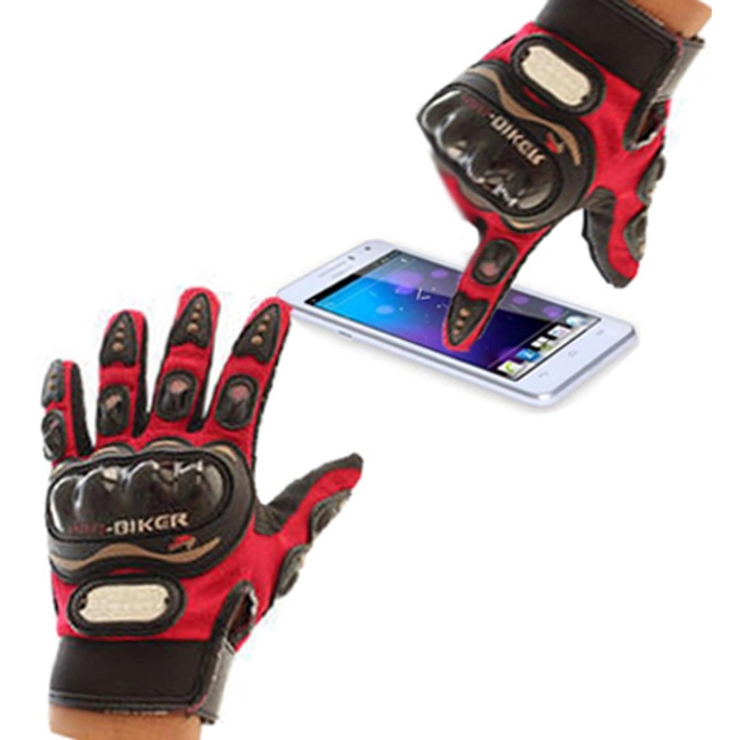 Pro Bike Full Finger Hand Gloves With Screen Touch For Biker - Red