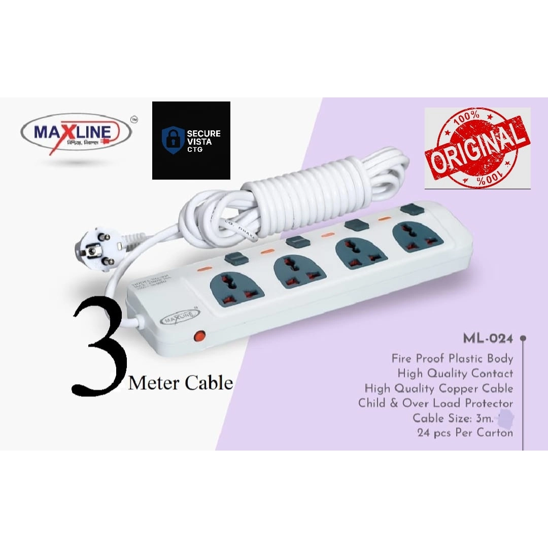 MAXLINE ML 024 BEST QUALITY MULTI PLUG WITH 3 M EXTENSION CABLE